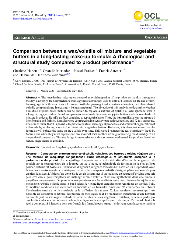 (PDF) Comparison between a wax/volatile oil mixture and vegetable ...