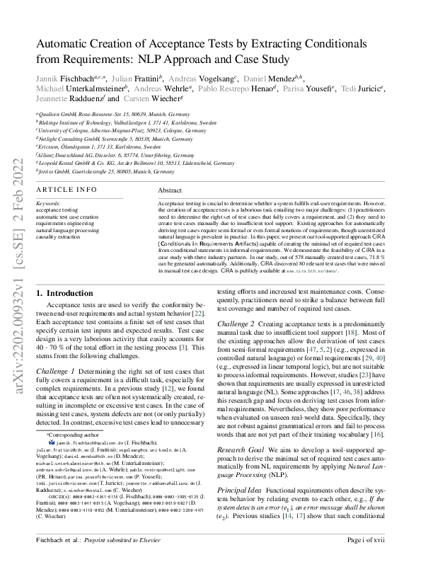 Pdf Automatic Creation Of Acceptance Tests By Extracting Conditionals From Requirements Nlp