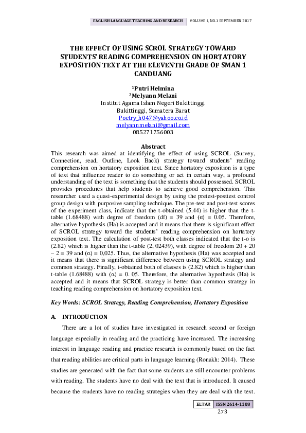 (PDF) The Effect of Using Scrol Strategy Toward Students' Reading ...