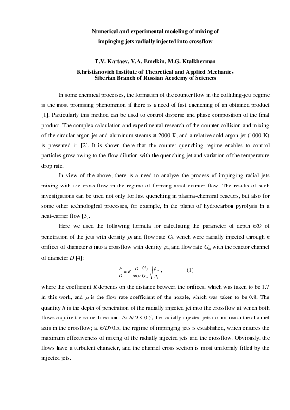 (PDF) Numerical and experimental modeling of mixing of impinging jets radially injected into ...