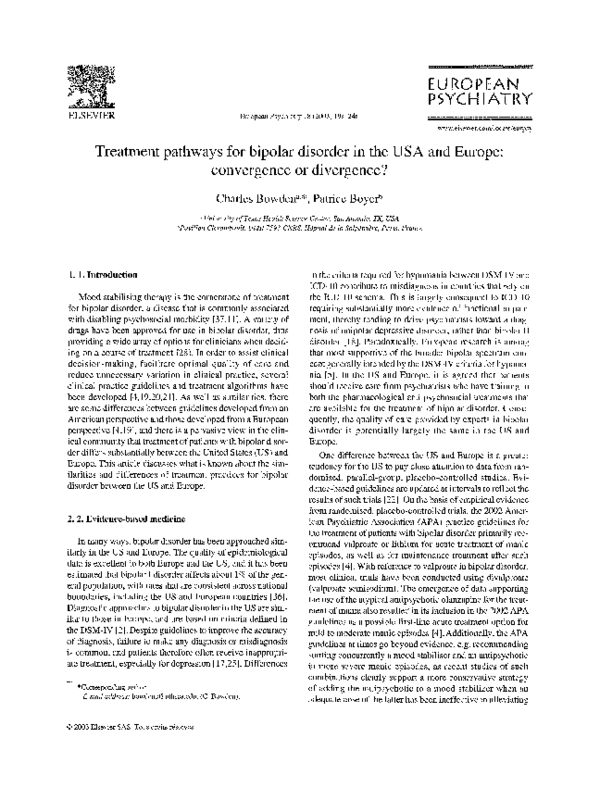 (PDF) Treatment pathways for bipolar disorder in the USA and Europe ...