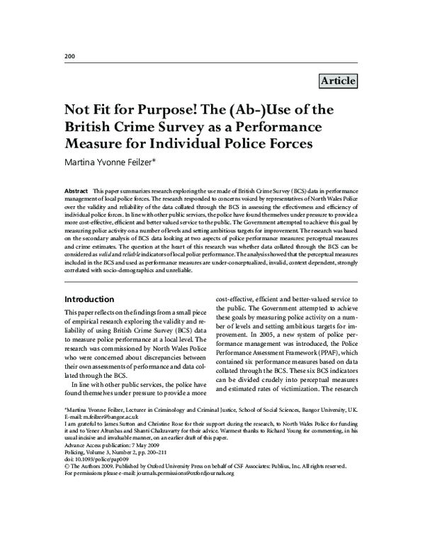 (PDF) Not Fit for Purpose! The (Ab-)Use of the British Crime Survey as ...