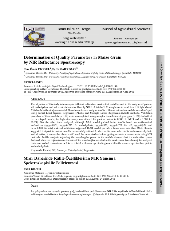 (PDF) Determination of Quality Parameters in Maize Grain by NIR Reflectance Spectroscopy