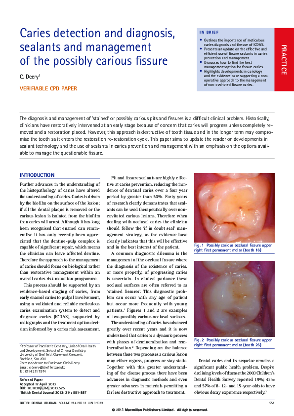 Pdf Caries Detection And Diagnosis Sealants And Management Of The