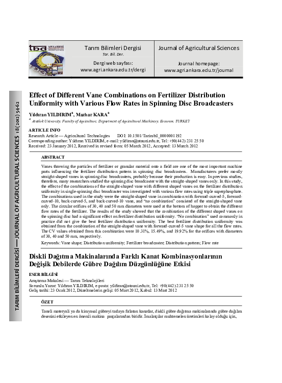 (PDF) Effect of Different Vane Combinations on Fertilizer Distribution Uniformity with Various ...