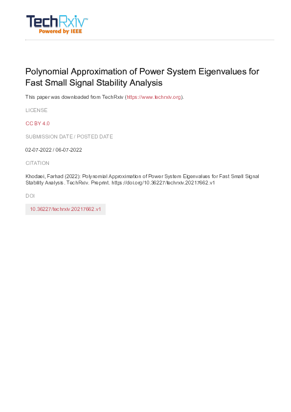 Pdf Polynomial Approximation Of Power System Eigenvalues For Polynomial Approximation Of Power