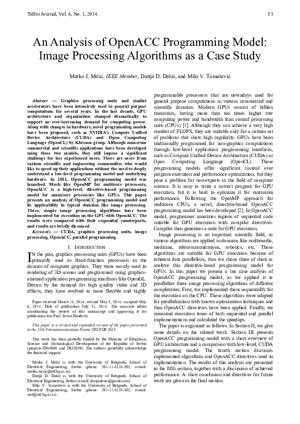 (PDF) An analysis of OpenACC programming model: Image processing algorithms as a case study