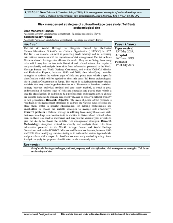 (PDF) Risk Management Strategies of Cultural Heritage Case Study: Tel ...