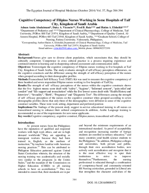 (PDF) Cognitive Competency of Filipino Nurses Working in Some Hospitals ...