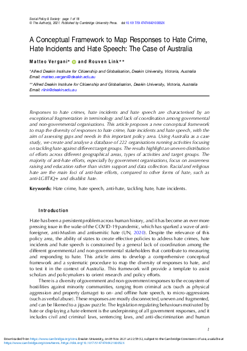 (PDF) A Conceptual Framework to Map Responses to Hate Crime, Hate ...