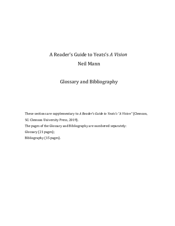(PDF) A Reader's Guide to Yeats's A Vision (Appendix: Glossary ...