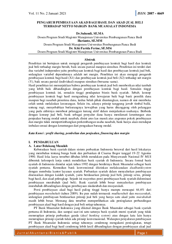 (PDF) Pengaruh Pembiayaan Akad Bagi Hasil Dan Akad Jual Beli Terhadap Netto Margin Bank Muamalat ...
