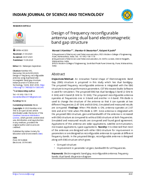 Pdf Design Of Frequency Reconfigurable Antenna Using Dual Band
