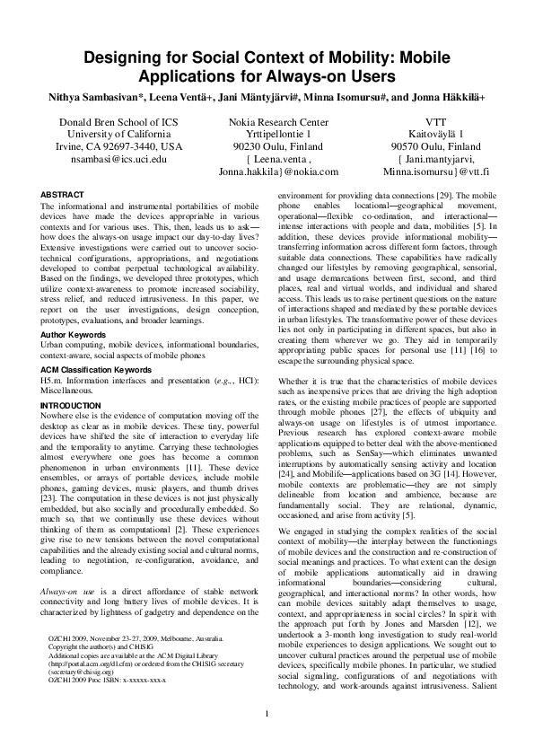 (PDF) Designing for social context of mobility