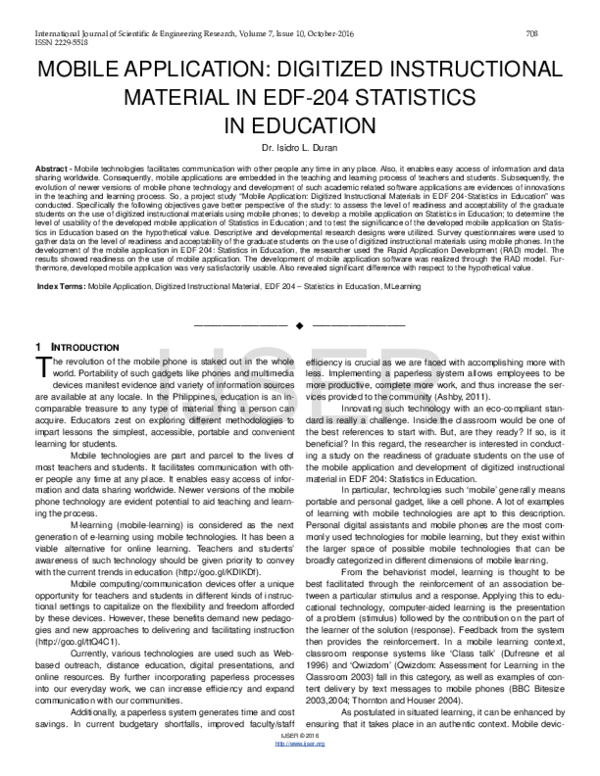 (PDF) Mobile Application: Digitized Instructional Material in EDF-204 Statistics in Education