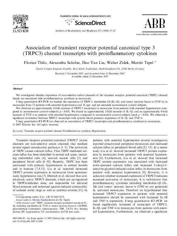 (PDF) Association of transient receptor potential canonical type 3 (TRPC3) channel transcripts ...