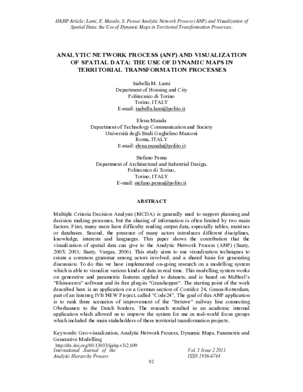 Pdf Analytic Network Process Anp And Visualization Of Spatial Data The Use Of Dynamic Maps