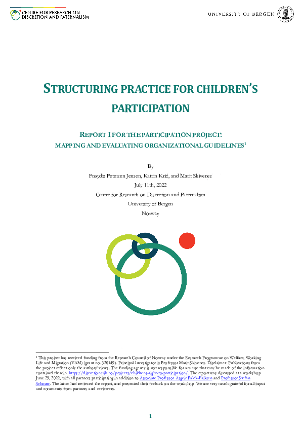 (PDF) Structuring Practice for Children's Participation. Report I for ...