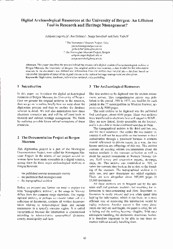 (PDF) Digital Archaeological Resources at the University of Bergen : An Efficient Tool in ...