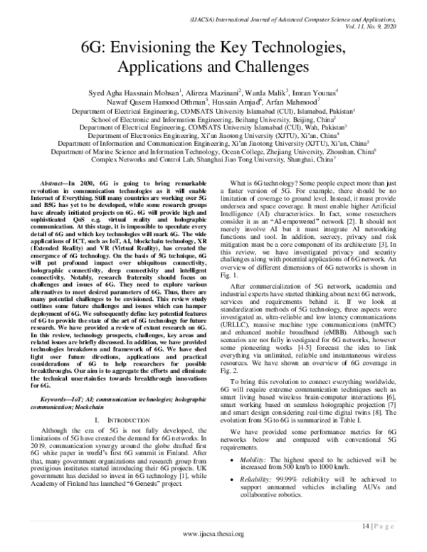 (PDF) 6G: Envisioning the Key Technologies, Applications and Challenges