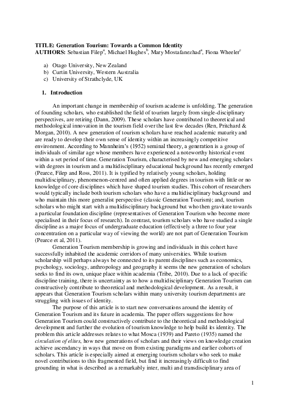 (PDF) Generation Tourism: towards a common identity | Sebastian Filep ...