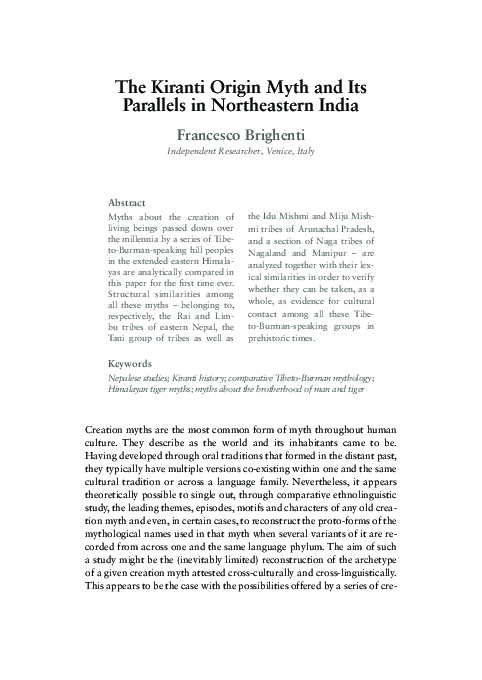 (PDF) The Kiranti Origin Myth and Its Parallels in Northeastern India