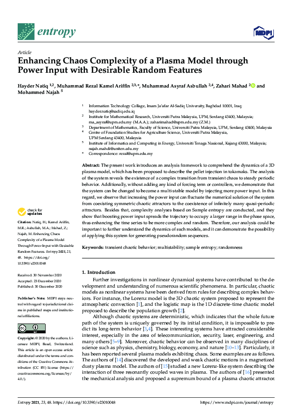 (PDF) Enhancing Chaos Complexity of a Plasma Model through Power Input with Desirable Random ...