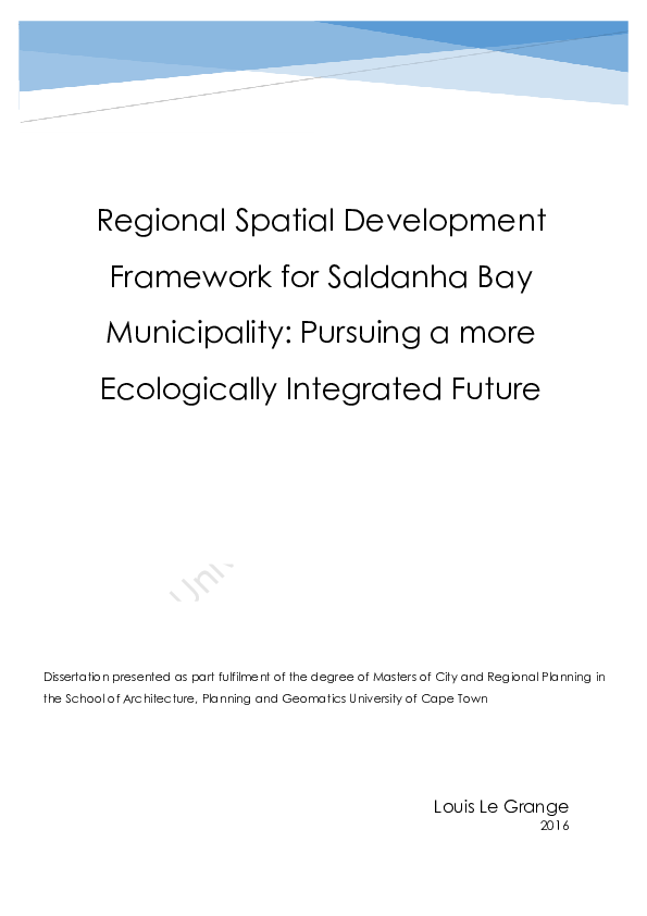 (PDF) Regional Spatial Development Framework for Saldanha Bay ...