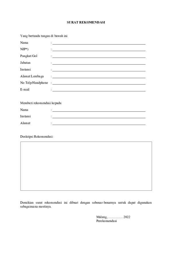 (DOC) SURAT REKOMENDASI