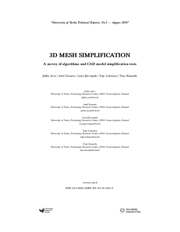(PDF) 3D Mesh Simplification. A survey of algorithms and CAD model ...