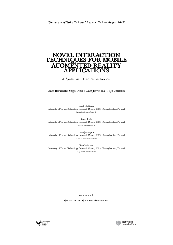 Pdf Novel Interaction Techniques For Mobile Augmented Reality Applications A Systematic