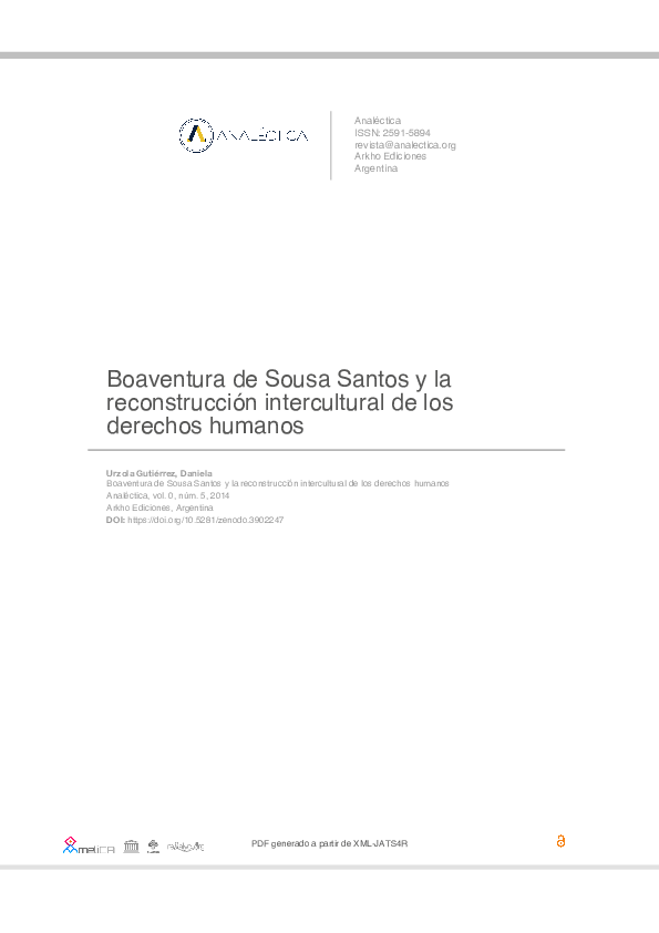 (PDF) Boaventura de Sousa Santos y la reconstrucción intercultural de los derechos humanos