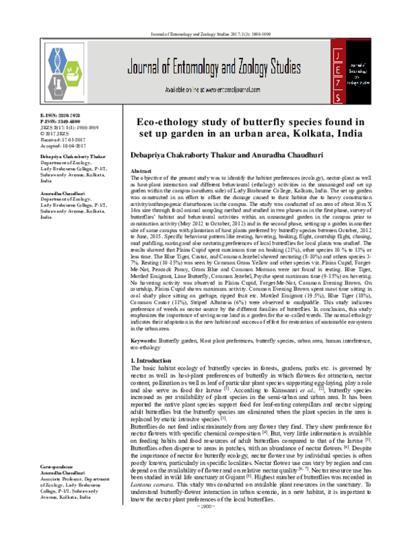(PDF) Eco-ethology study of butterfly species found in set up garden in ...