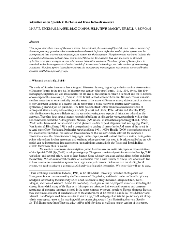 (PDF) Intonation across Spanish, in the Tones and Break Indices framework