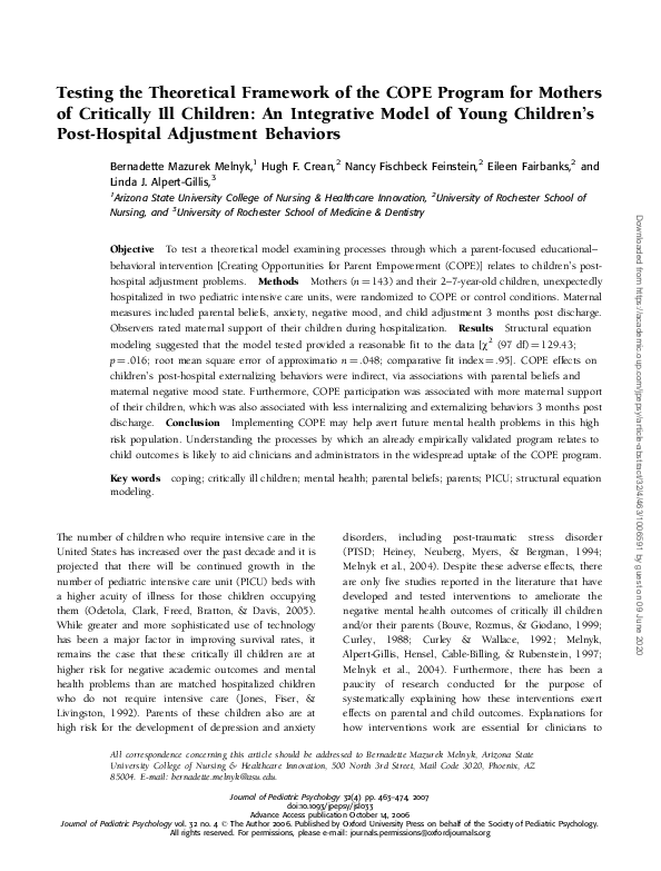 (PDF) Testing the Theoretical Framework of the COPE Program for Mothers ...
