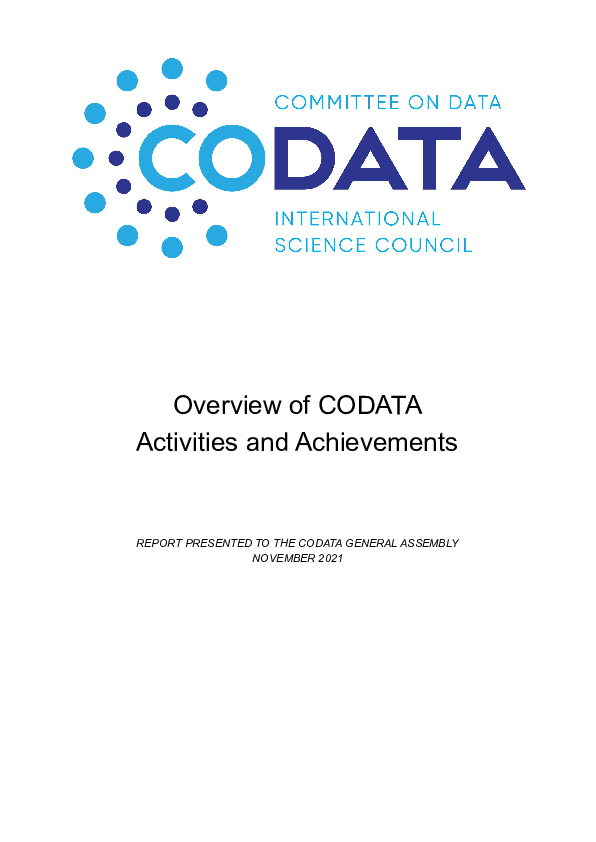 (PDF) Overview of CODATA Activities and Achievements - Report Presenting to the CODATA General ...
