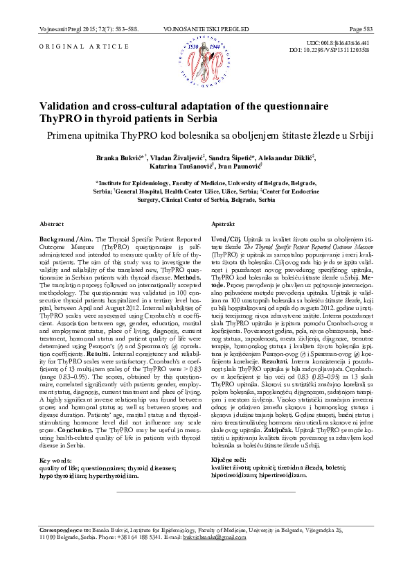 (PDF) Validation and cross-cultural adaptation of the questionnaire ...