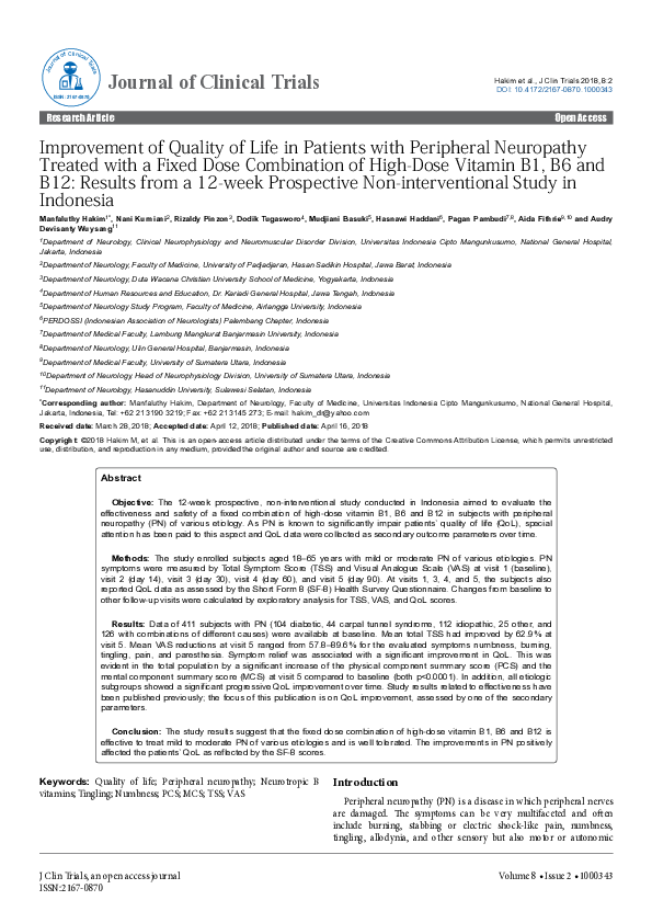 (PDF) Improvement of quality of life in patients with chronic inflammatory demyelinating ...