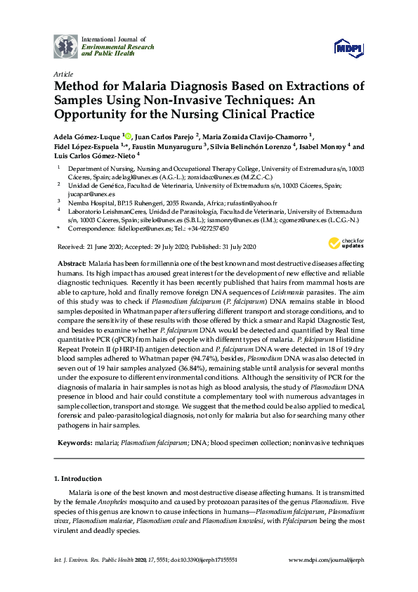 (PDF) Method for Malaria Diagnosis Based on Extractions of Samples Using Non-Invasive Techniques ...