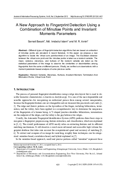 (PDF) A New Approach to Fingerprint Detection Using a Combination of Minutiae Points and ...