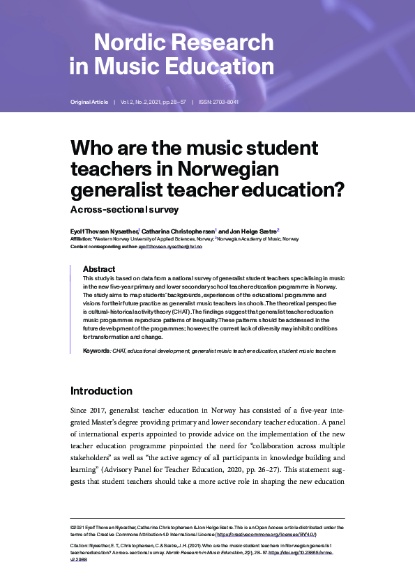 (PDF) Who are the music student teachers in Norwegian generalist ...