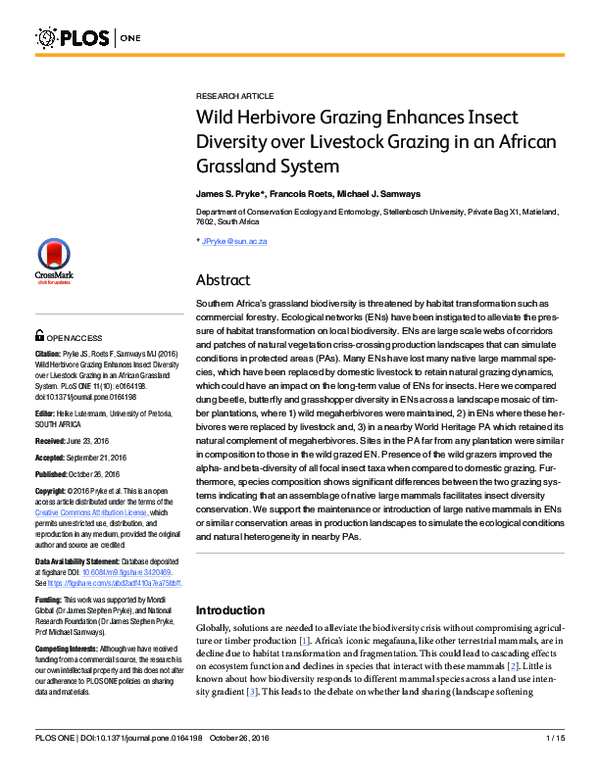 (PDF) Wild Herbivore Grazing Enhances Insect Diversity over Livestock ...