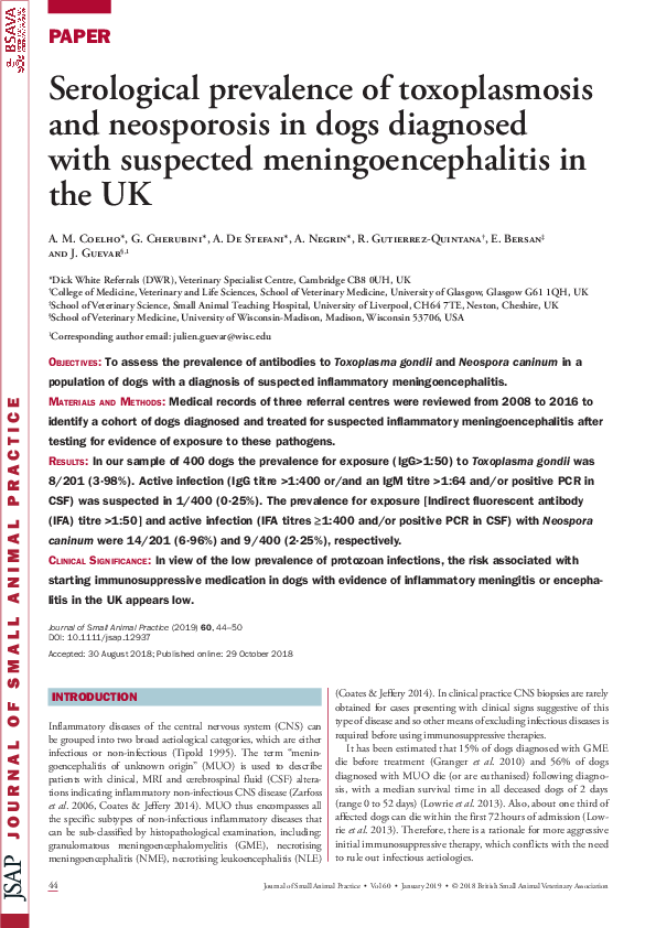 (PDF) Serological prevalence of toxoplasmosis and neosporosis in dogs ...