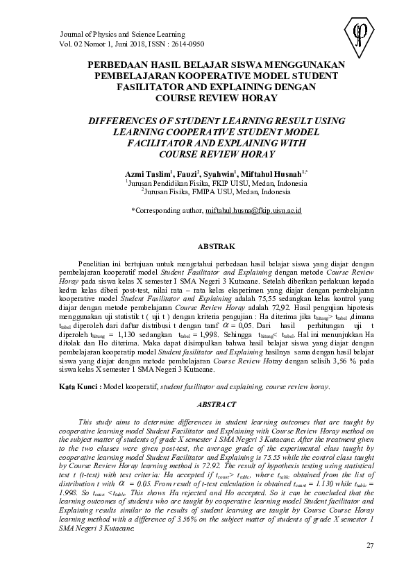 (PDF) Perbedaan Hasil Belajar Siswa Menggunakan Pembelajaran Kooperative Model Student ...