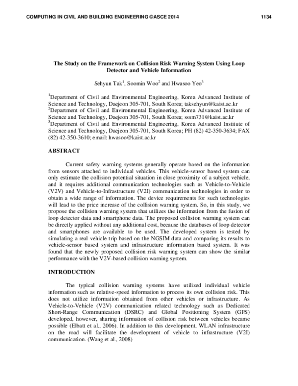 (PDF) A Study of the Framework on Collision Risk Warning System Using Loop Detector and Vehicle ...