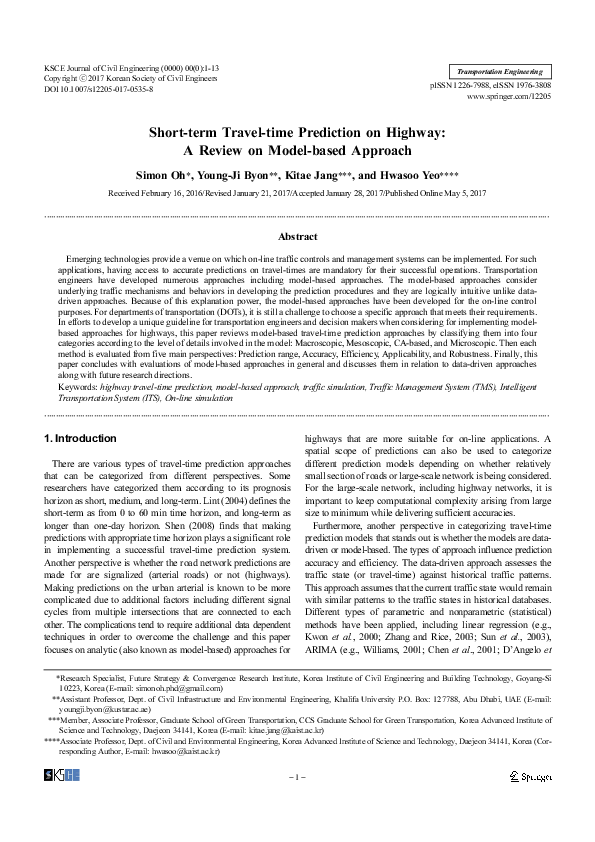 (PDF) Short-term Travel-time Prediction on Highway: A Review of the Data-driven Approach ...