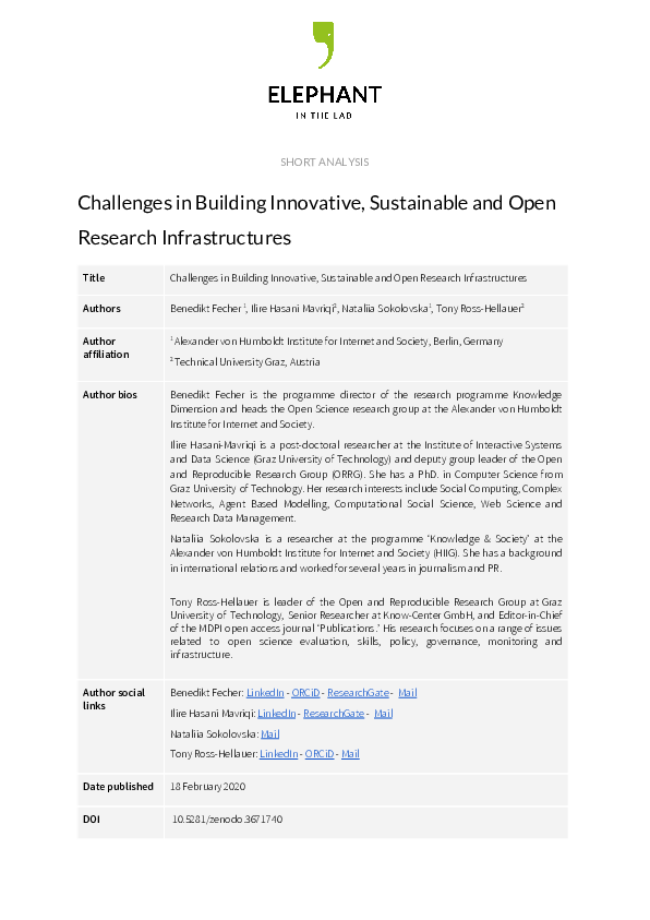 (PDF) Challenges in Building Innovative, Sustainable and Open Research ...