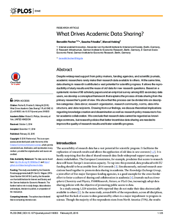 (PDF) RESEARCH ARTICLE What Drives Academic Data Sharing?