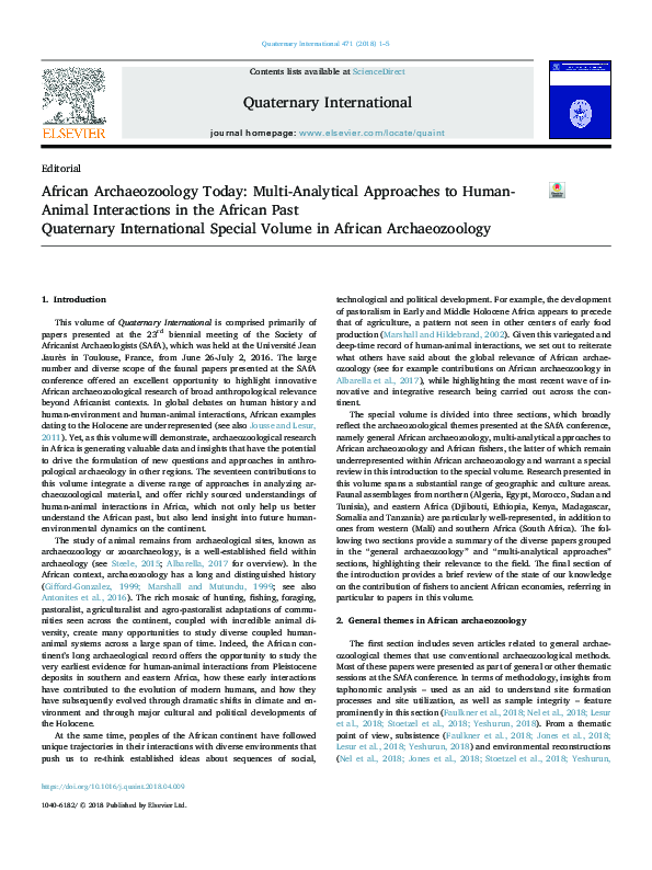 (PDF) African Archaeozoology Today: Multi-Analytical Approaches to ...