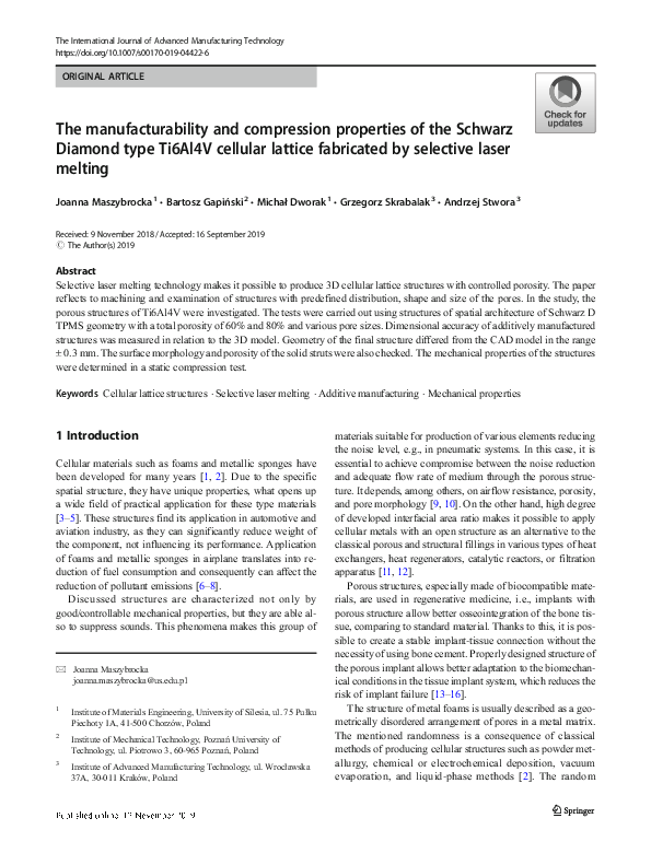 (PDF) The manufacturability and compression properties of the Schwarz ...